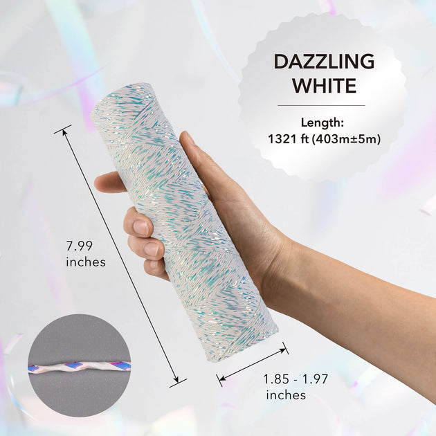 GoDear Design 440 Yards Glitter Paper Raffia Ribbon, Dazzling White