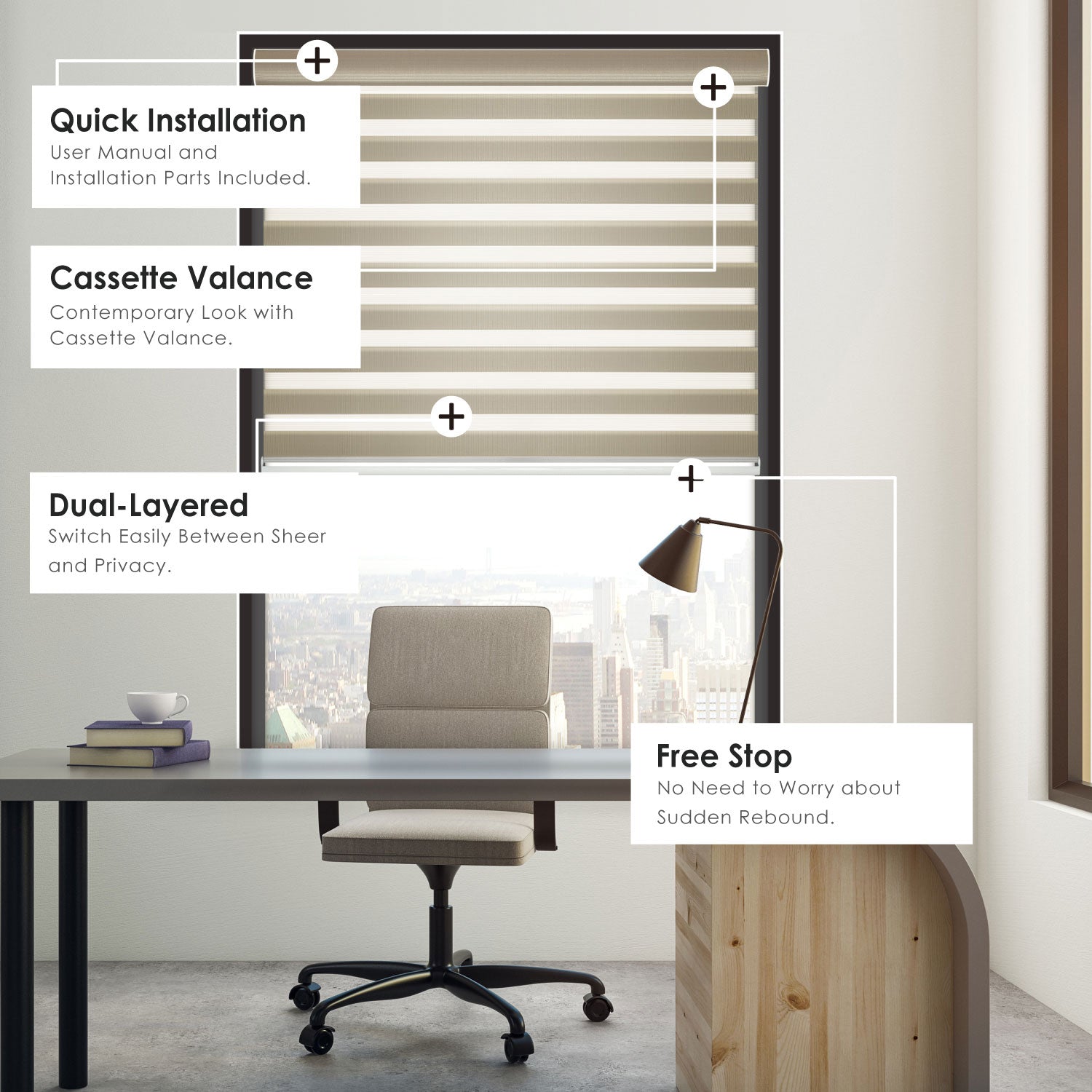 Zebra Roller Shades | Cordless Roller Shades | GoDear Design